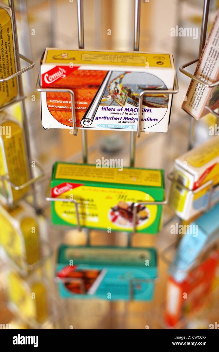 Portuguese tinned fillets of mackerel in olive oil, Lisbon Stock Photo ...