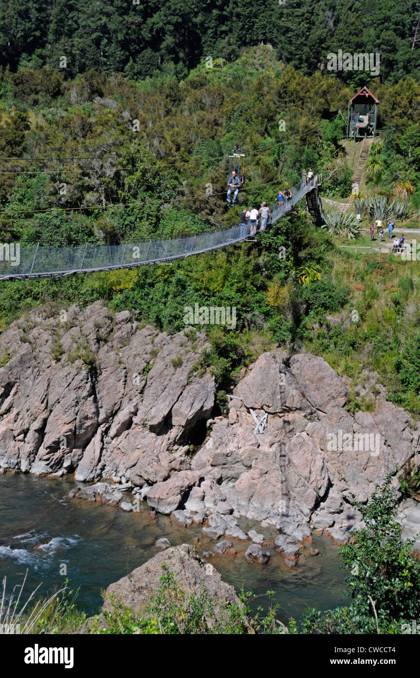 New Zealand's longest swing bridge across the Buller River at Buller ...