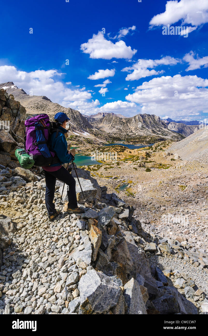 Backpacker on the Bishop Pass Trail, John Muir Wilderness, Sierra ...