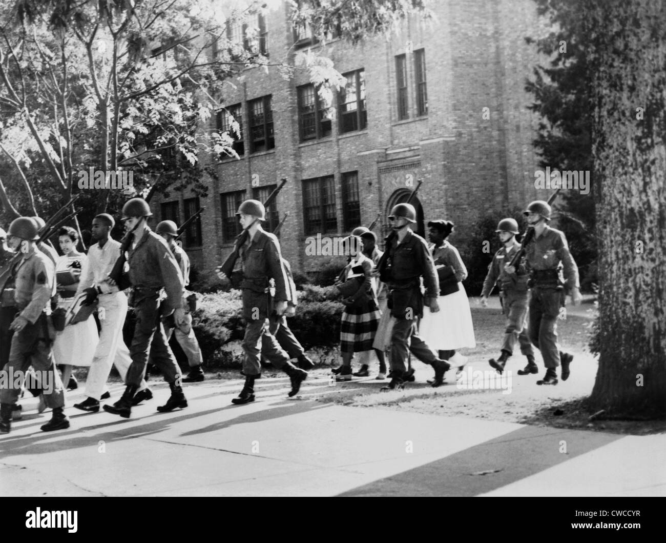 High school students leaving school Black and White Stock Photos ...