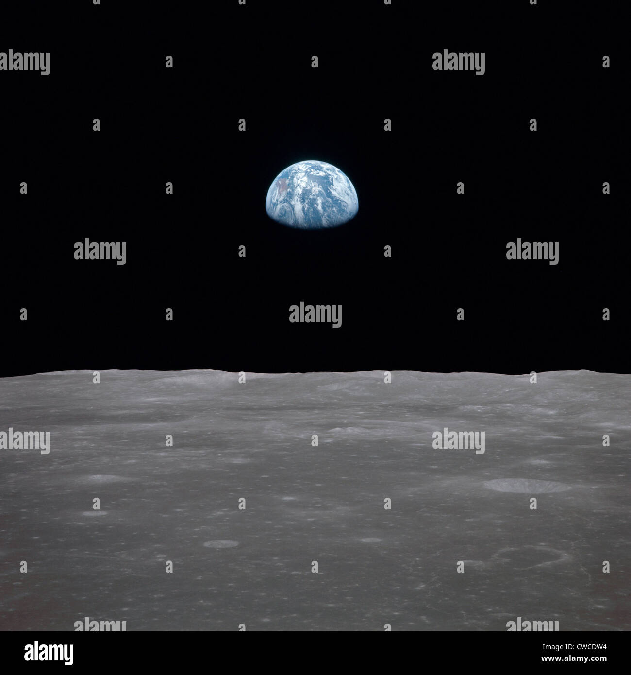 Apollo 11 Earth rise over the Moon. Earth on the horizon in the Mare ...