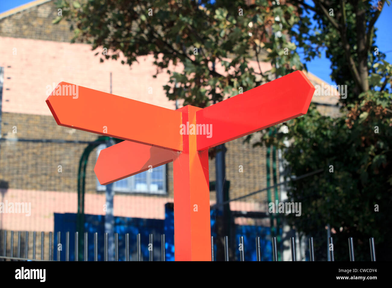 Blank red signpost Stock Photo - Alamy