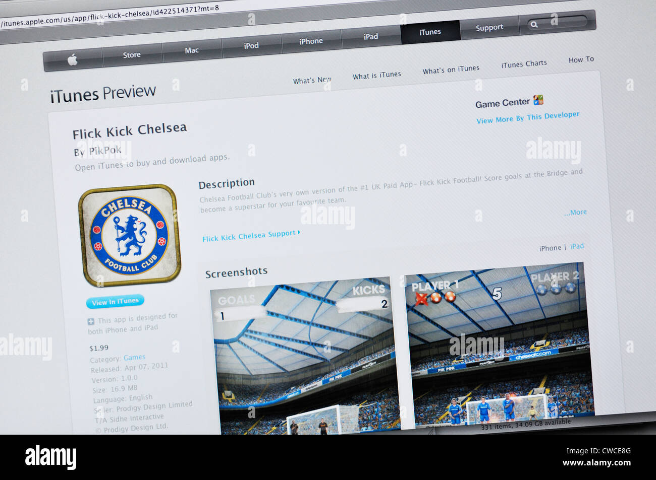 Flick Kick Chelsea app website - Chelsea Football Club Stock Photo - Alamy