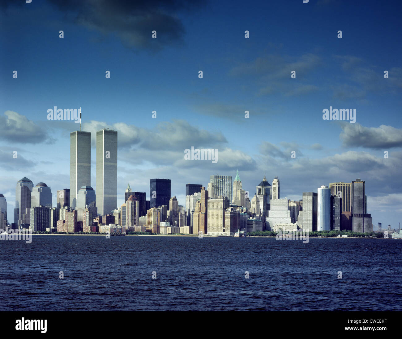 Skyline of lower Manhattan before the 9/11 terrorist attacks. Photo is ...