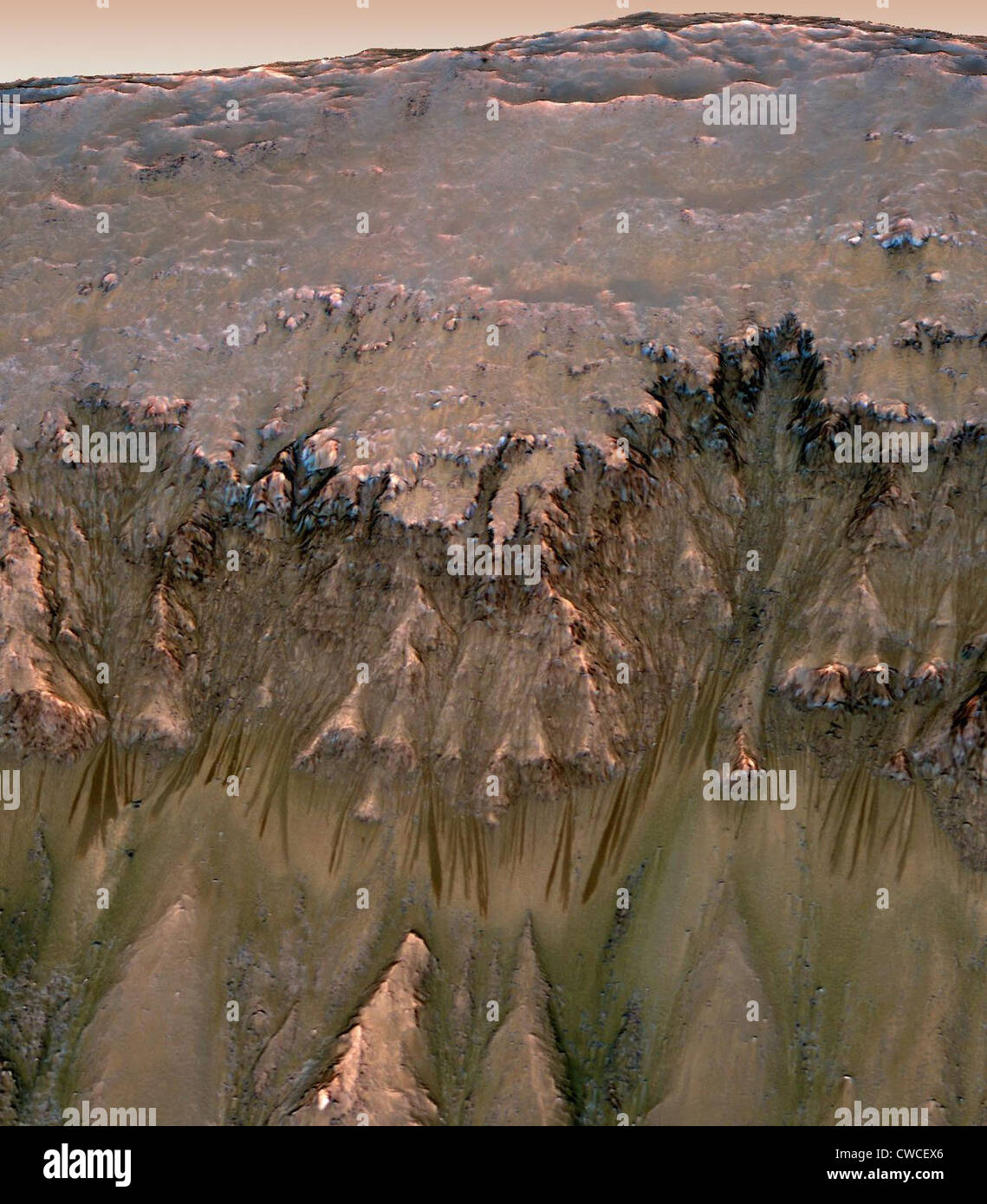 Mars landscape showing shows flows that appear in spring and summer on ...