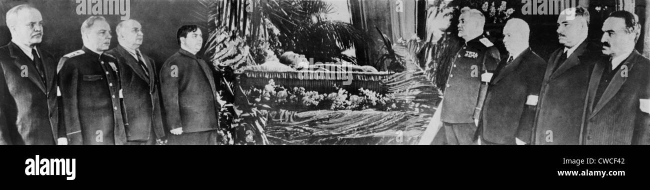 Josef Stalin lying in state as eight top Soviet officials stand as ...