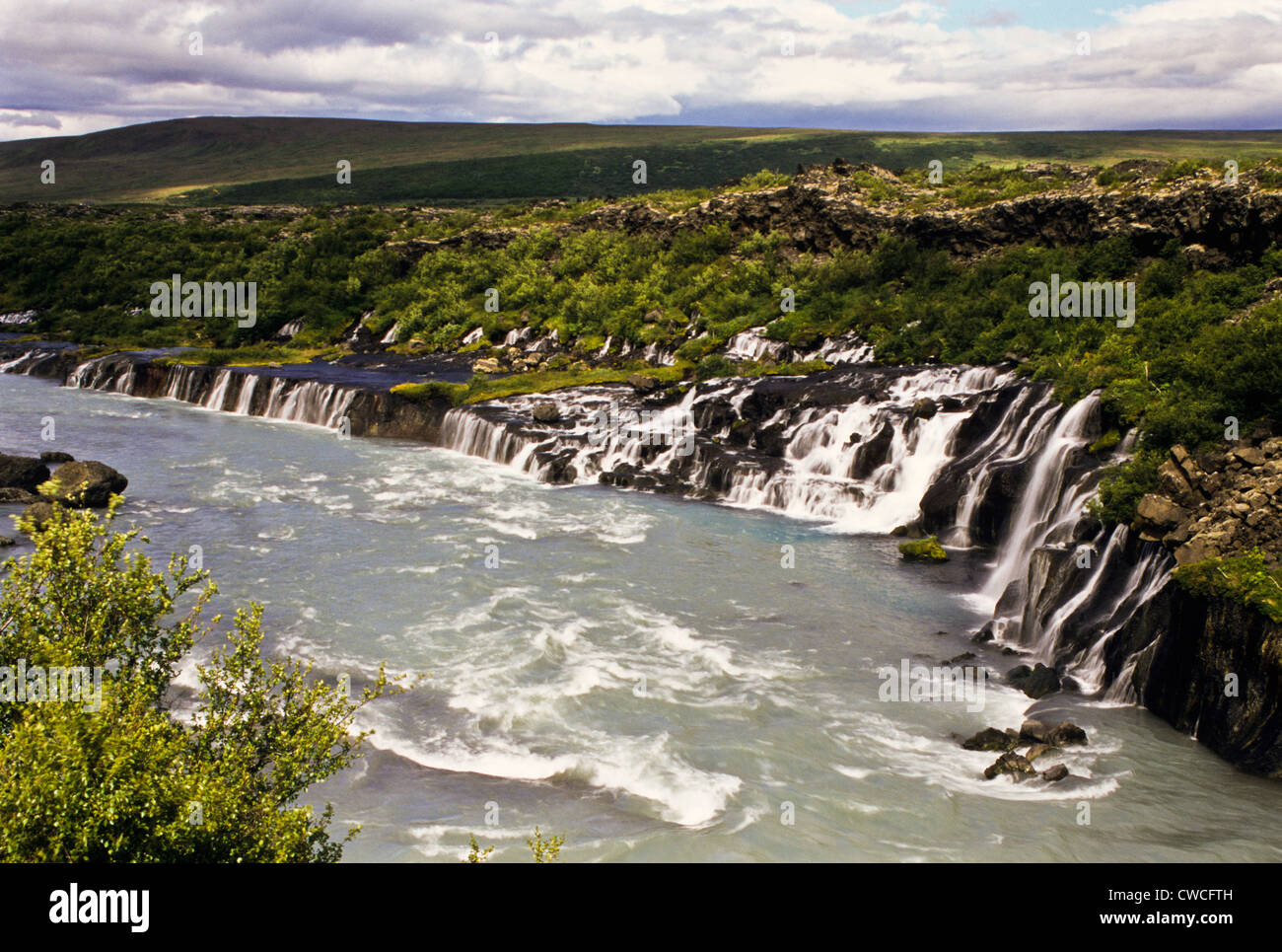 Iceland landscape view of Hraunfossar and Barnafossar waterfalls, baby ...