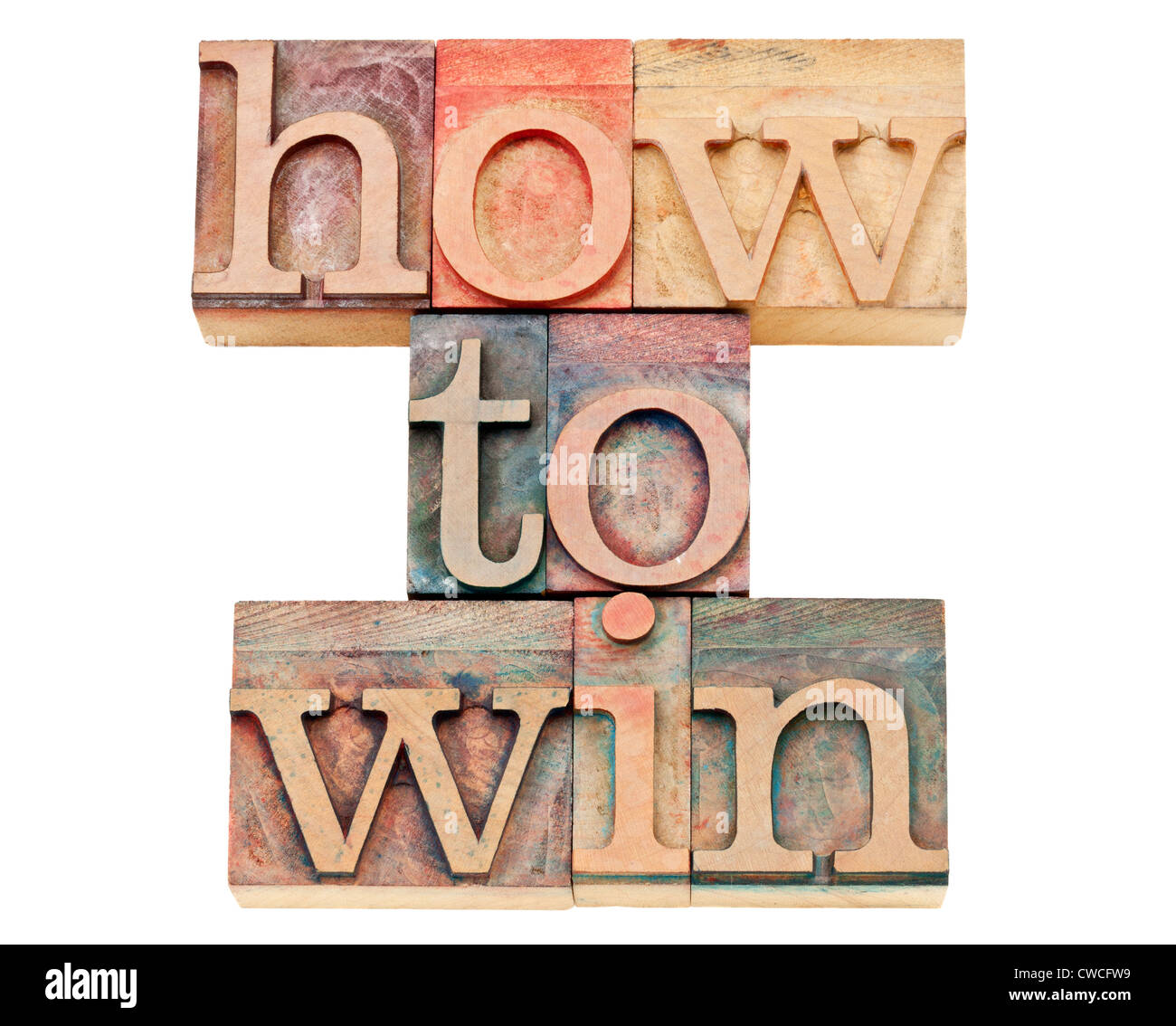 how to win - isolated text in vintage letterpress wood type stained by ...