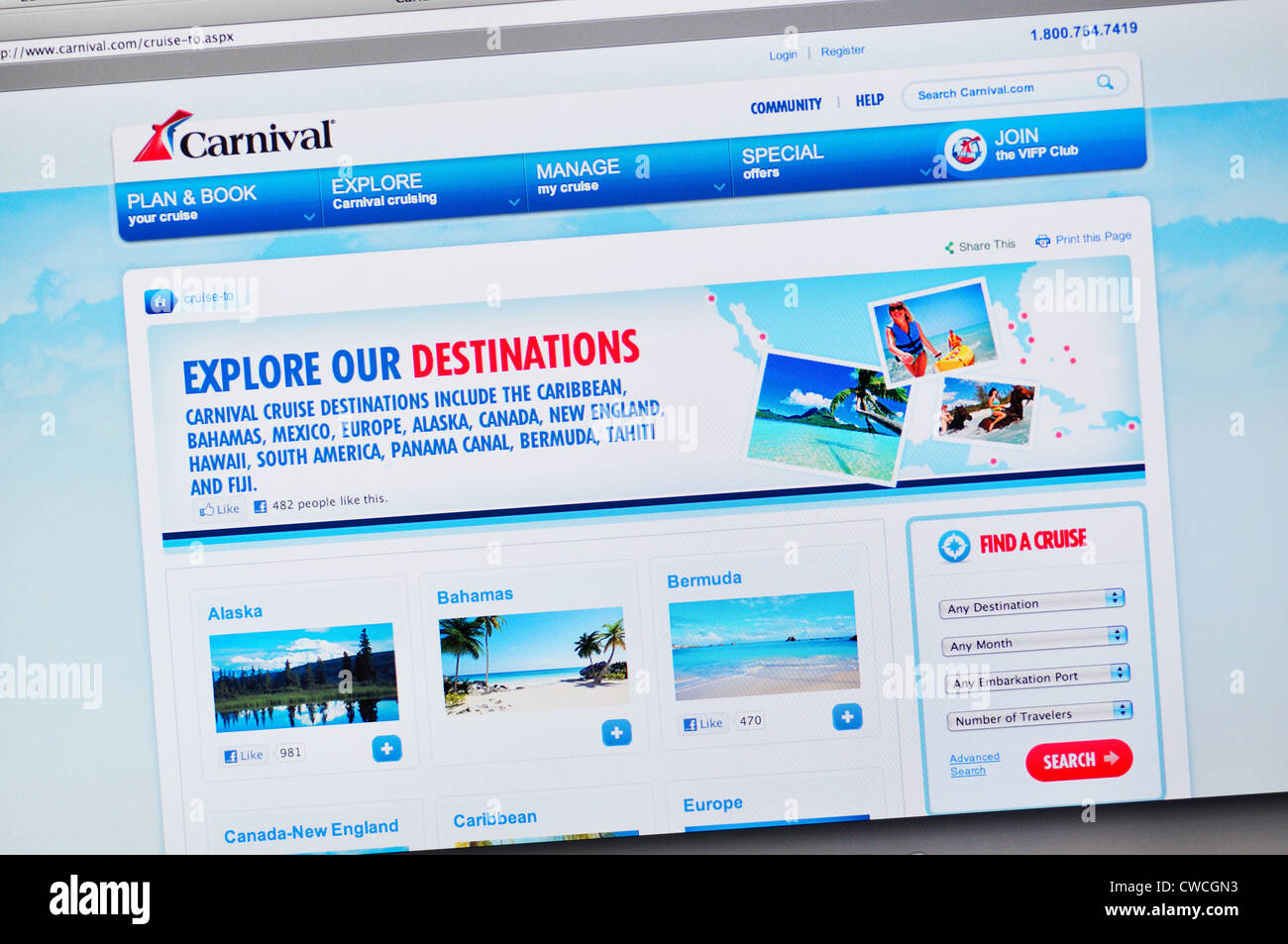 Carnival Cruises website Stock Photo - Alamy