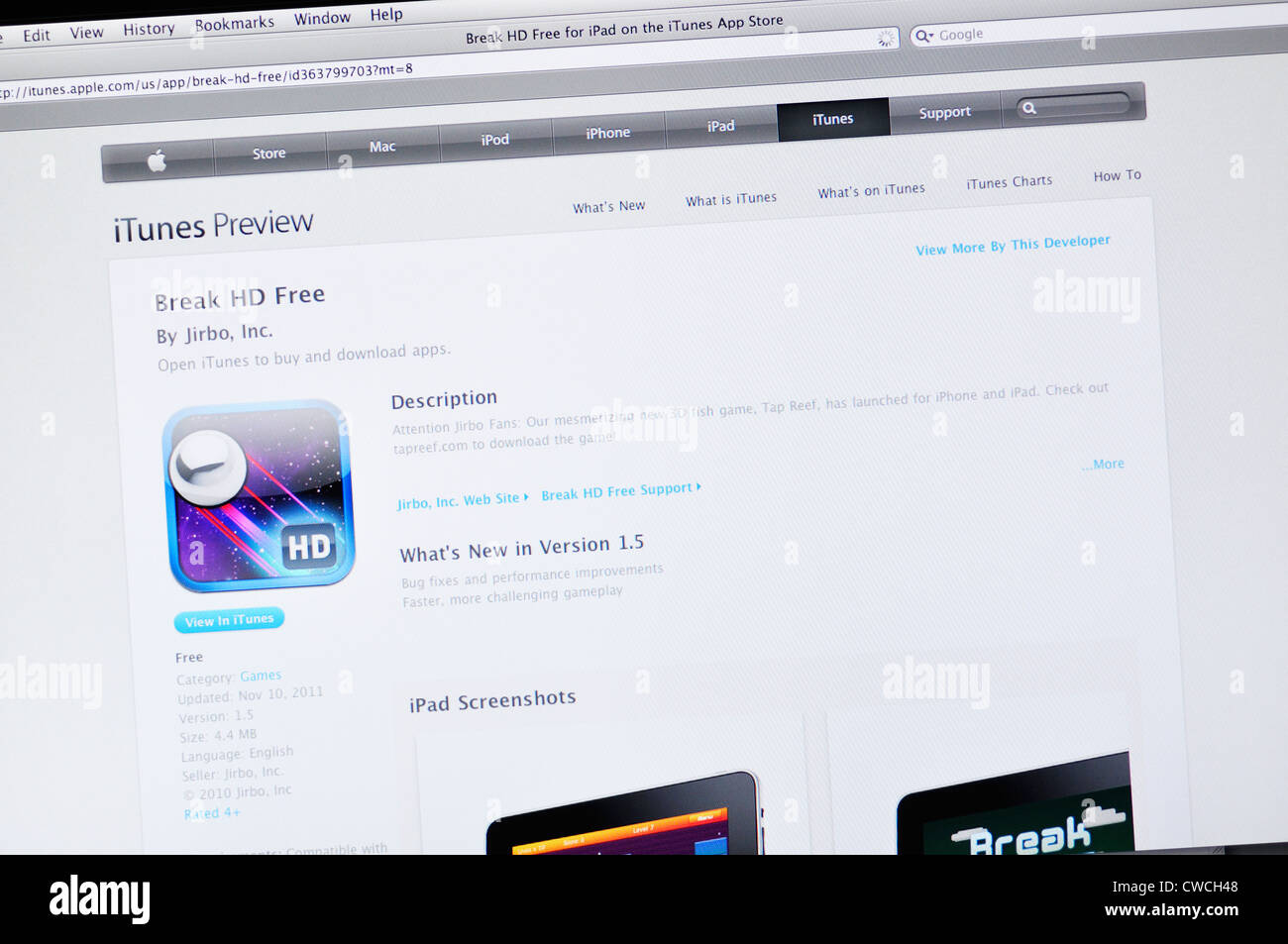 Break HD app website - break free game Stock Photo - Alamy