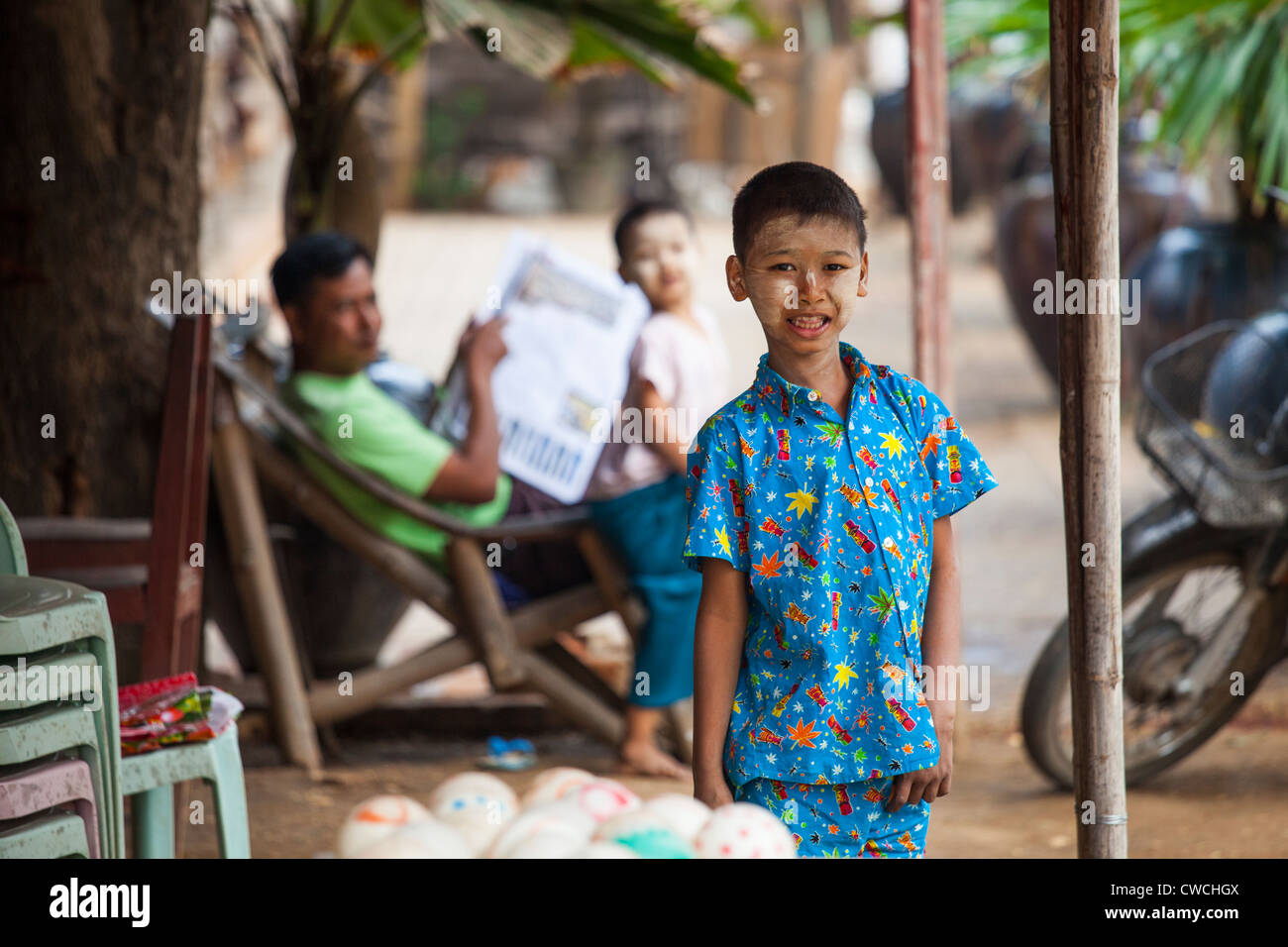 Father and sons, Bagan, Myanmar Stock Photo - Alamy
