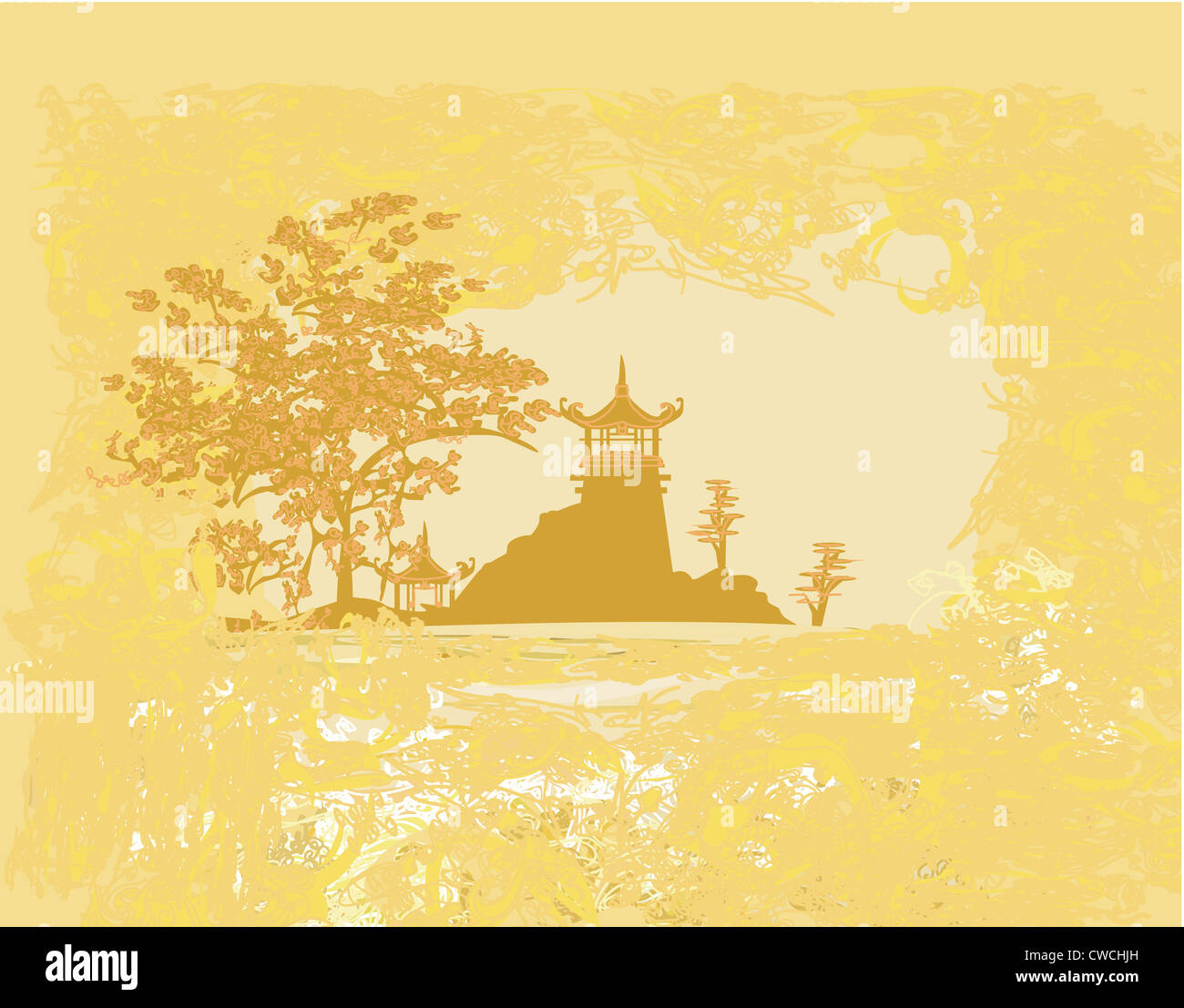 old paper with Asian Landscape Stock Photo - Alamy