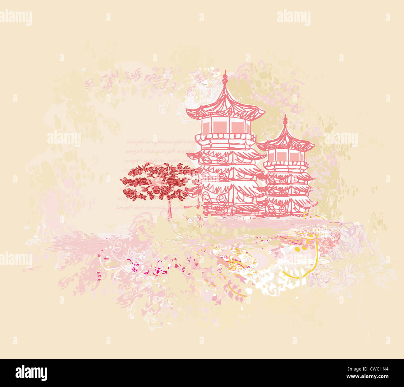 old paper with Asian Landscape Stock Photo - Alamy