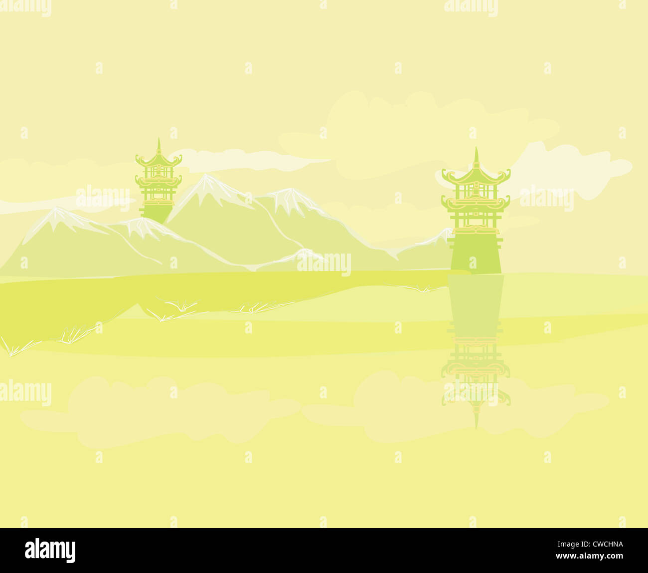 old paper with Asian Landscape Stock Photo - Alamy