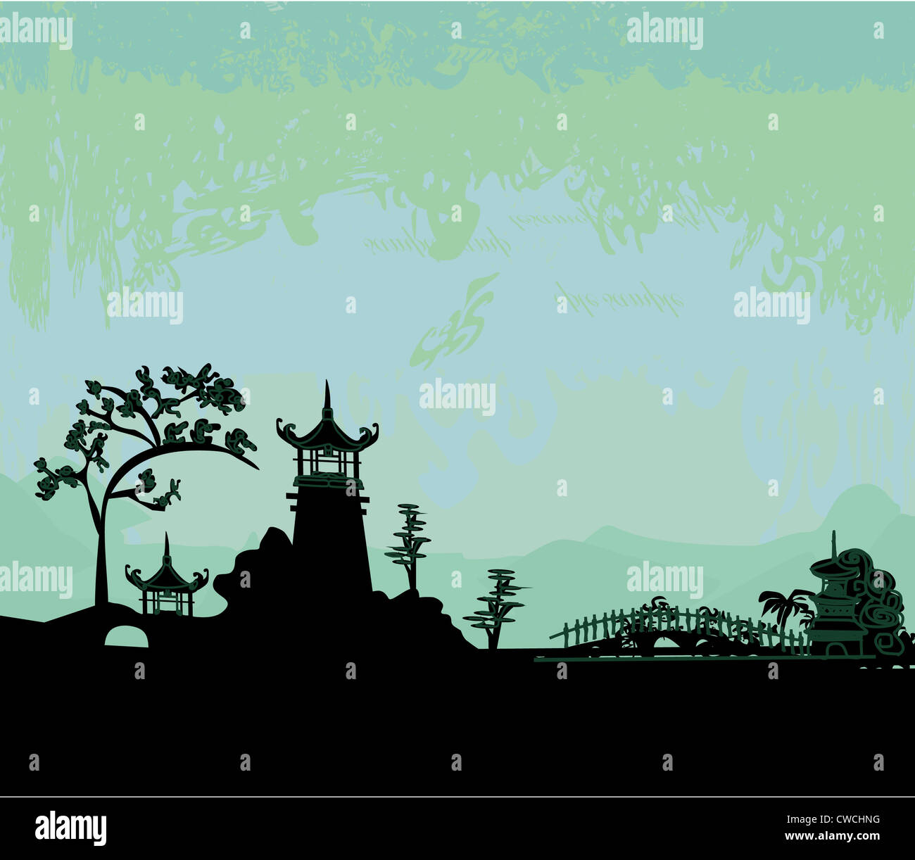old paper with Asian Landscape Stock Photo - Alamy