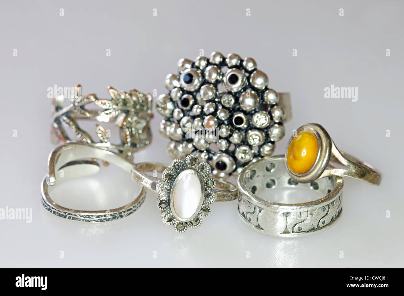 assorted silver rings Stock Photo - Alamy