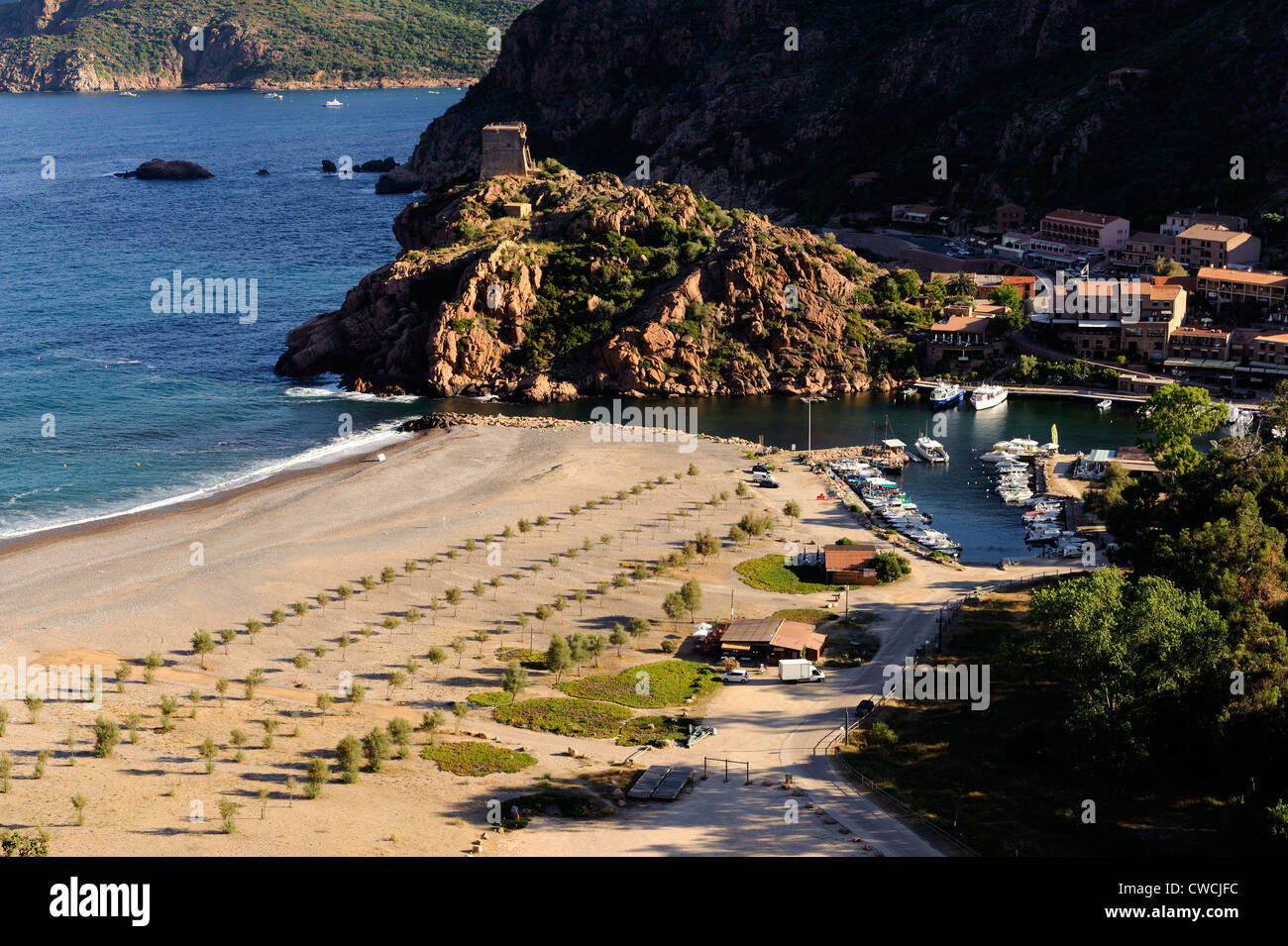 Beach and Genuise Tower of Porto, Corsica, France Stock Photo - Alamy