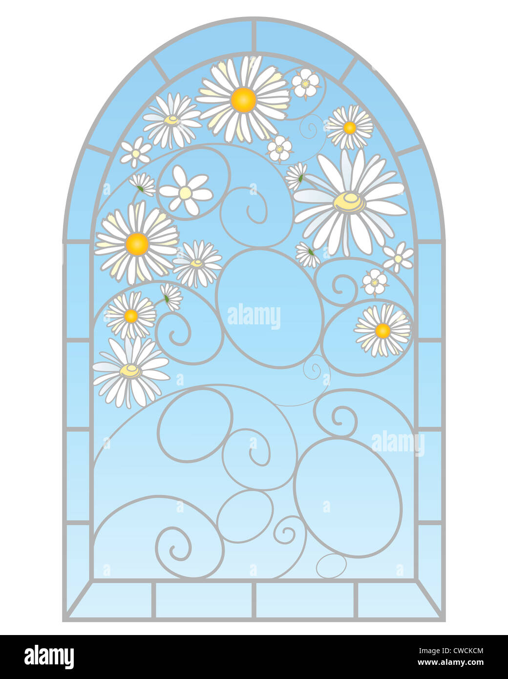 an illustration of a beautiful stained glass window with daisy flowers ...
