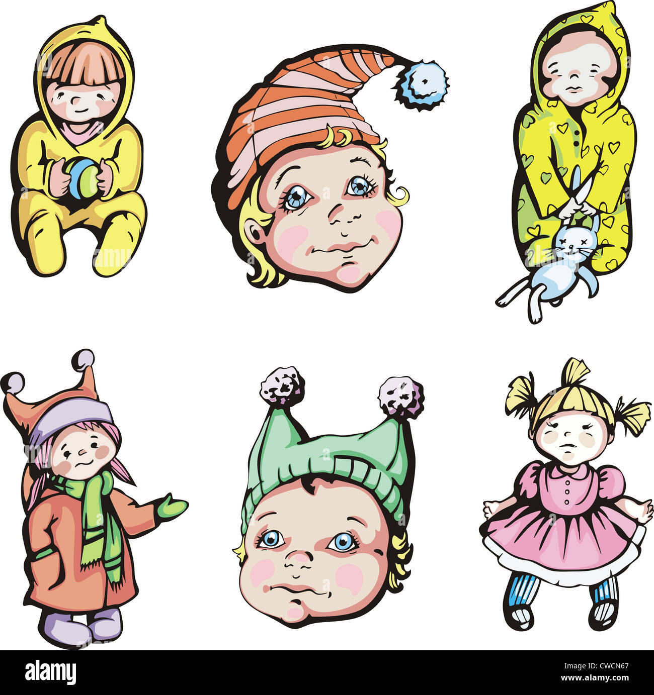 Little kids. Set of color vector illustrations Stock Photo - Alamy