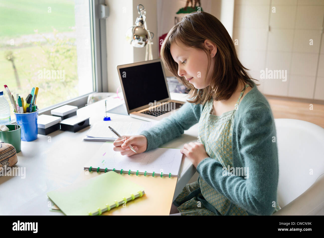 Girl studying at home Stock Photo - Alamy