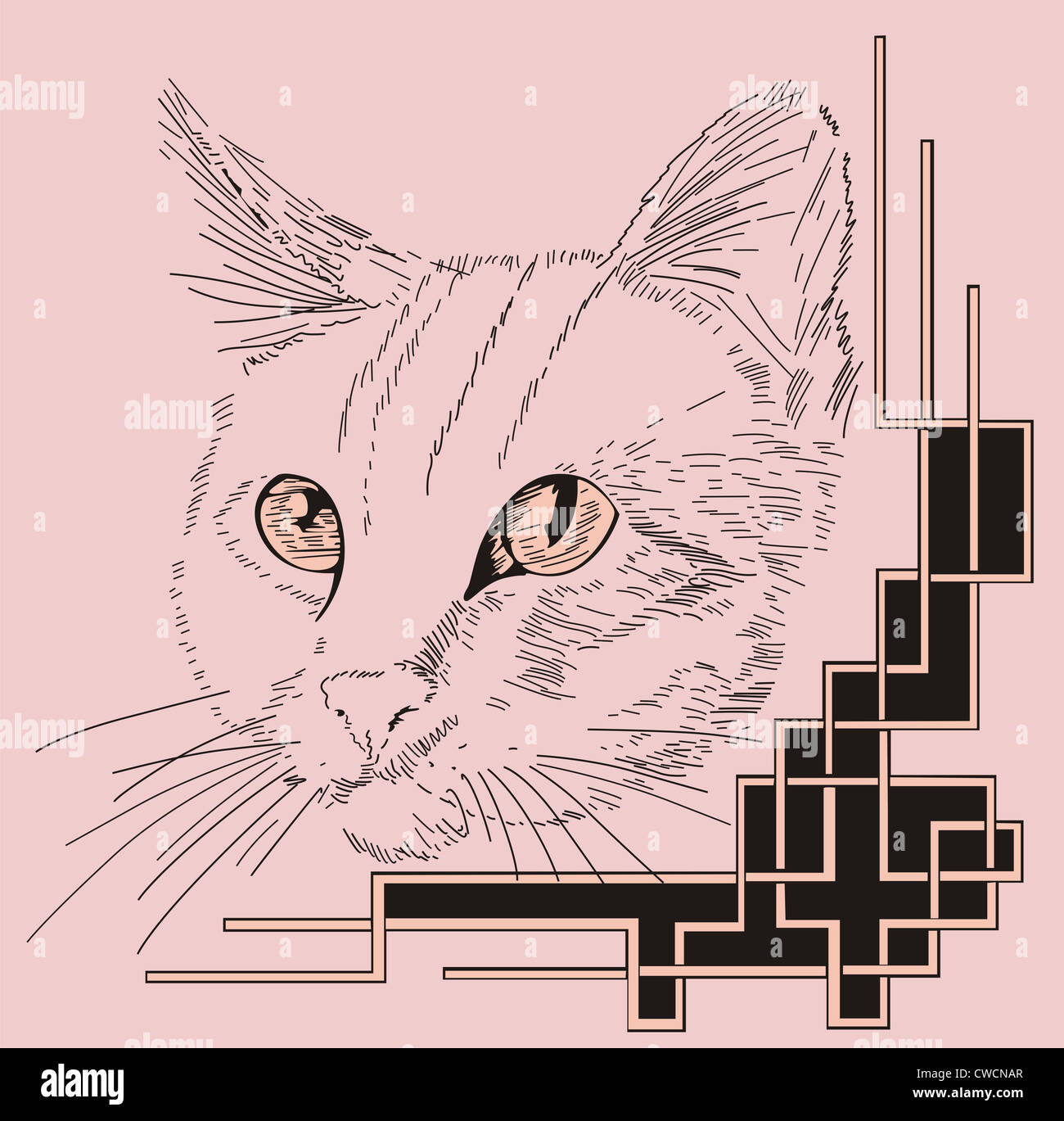 Decorative corner with nice cat. Vector sketch Stock Photo - Alamy