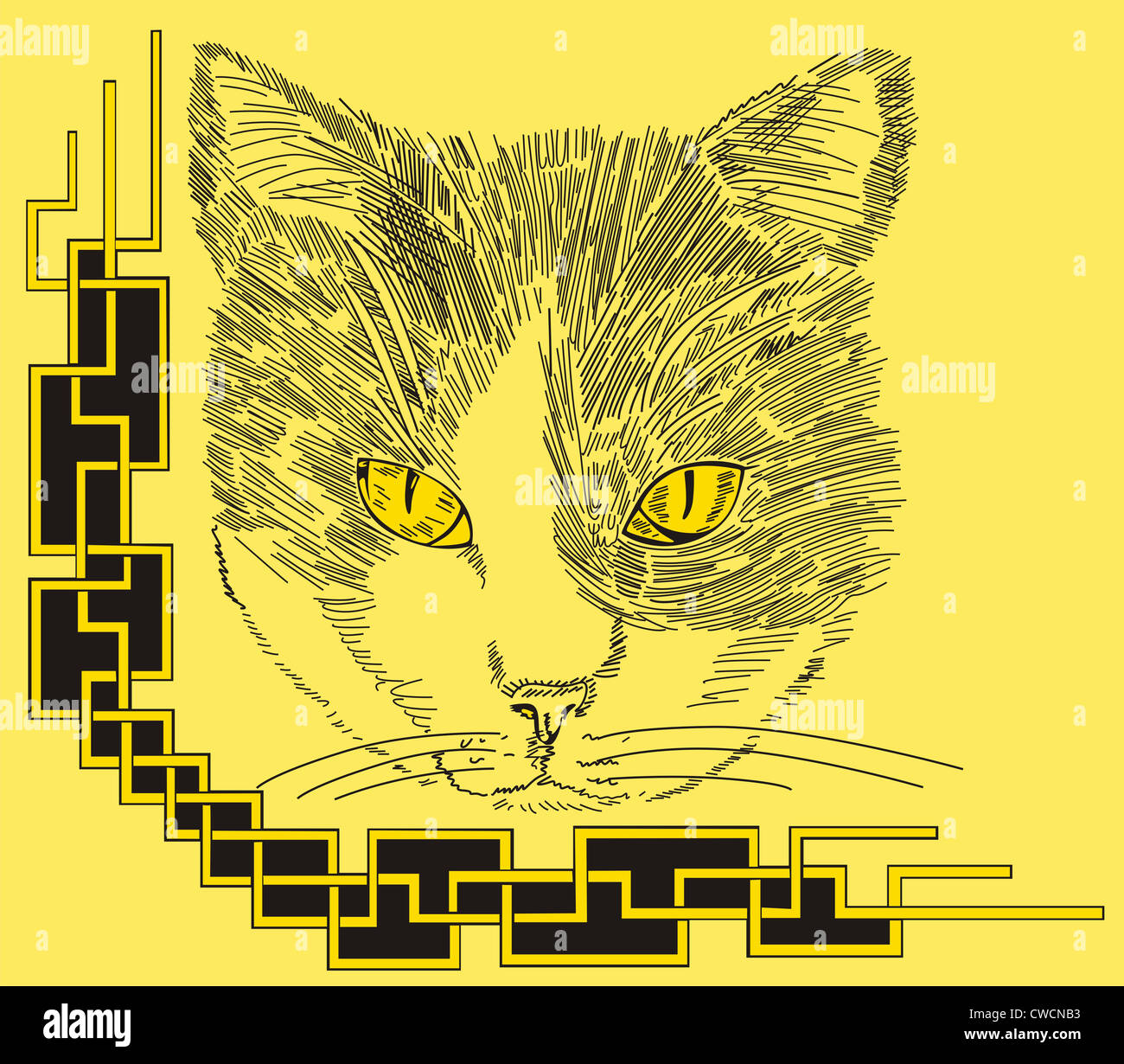 Decorative corner with nice cat. Vector sketch Stock Photo - Alamy