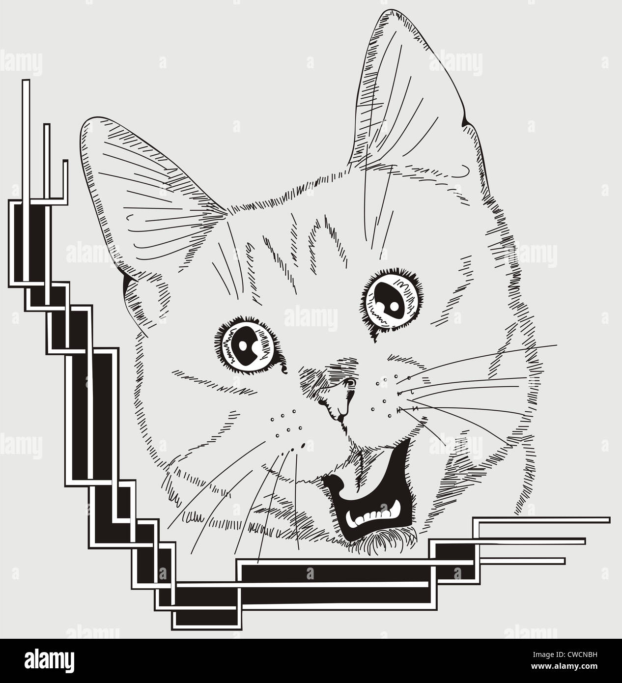 Decorative corner with nice cat. Vector sketch Stock Photo - Alamy