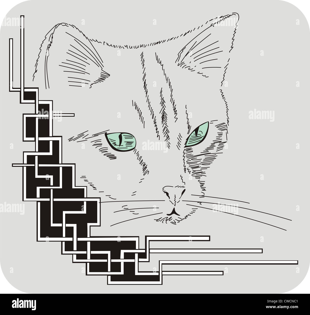 Decorative corner with nice cat. Vector sketch Stock Photo - Alamy