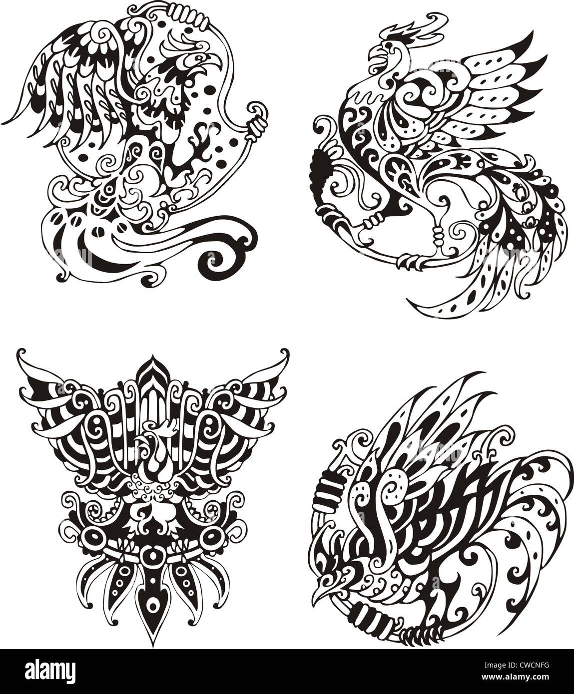 Stylized roosters. Set of black and white vector illustrations Stock ... Stylized roosters. Set of black and white vector illustrations Stock ...