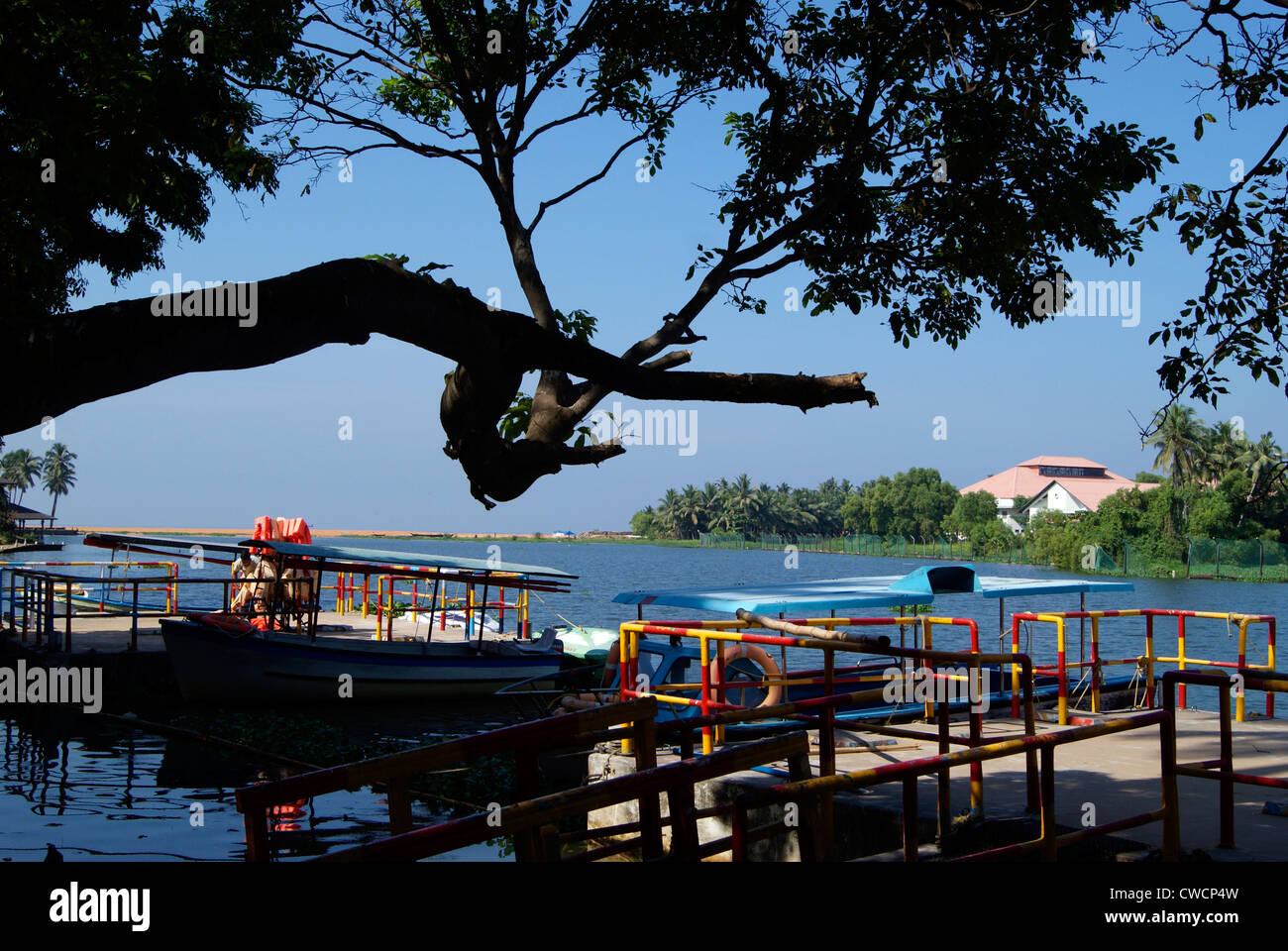 Floating Boat Jetty on Kerala Backwaters and distance view of Lake ...