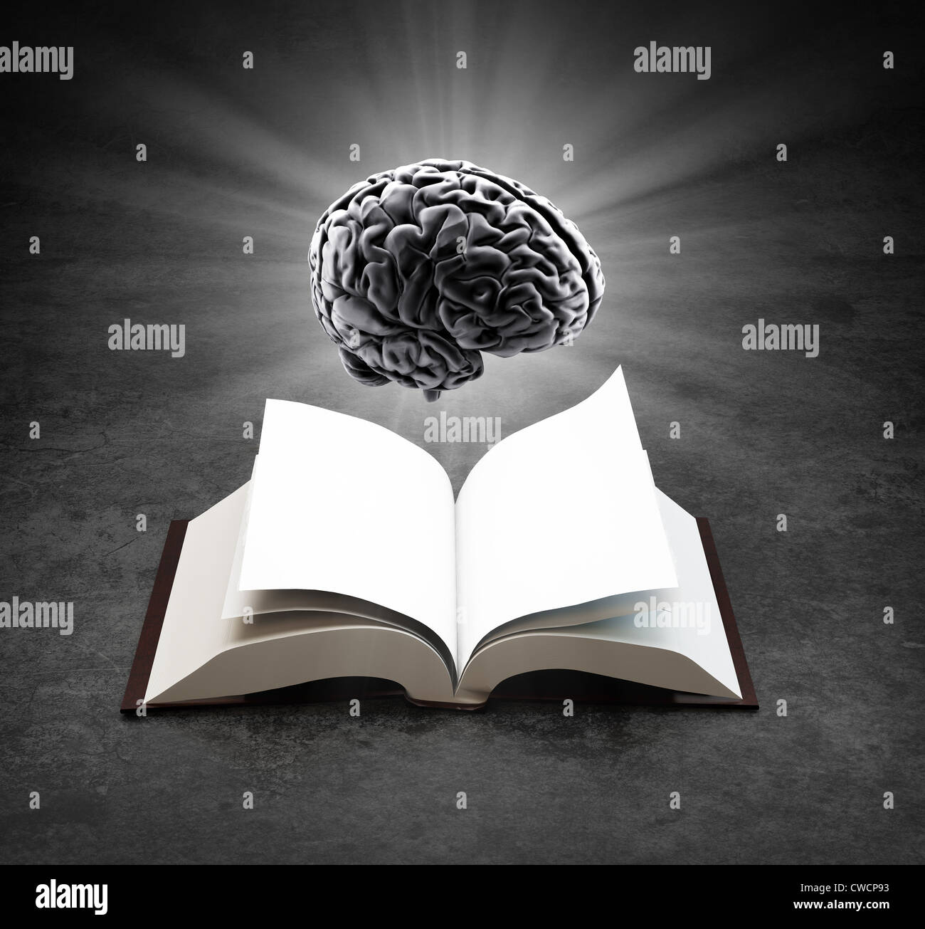Open book with a glowing brain - knowledge and creativity concept Stock Photo - Alamy