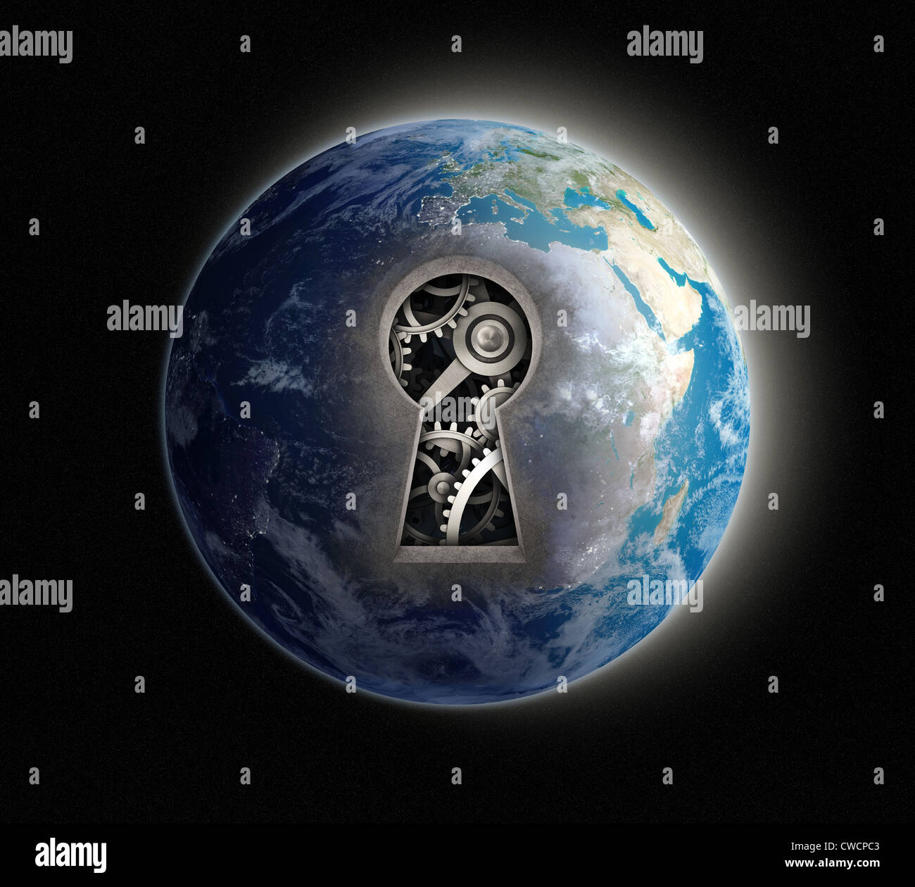 Earth mechanism seen through a keyhole Stock Photo - Alamy