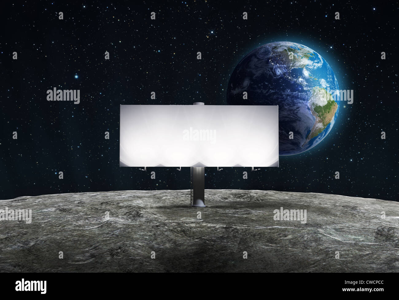 An advertising billboard placed on the surface of View of the Moon with ...