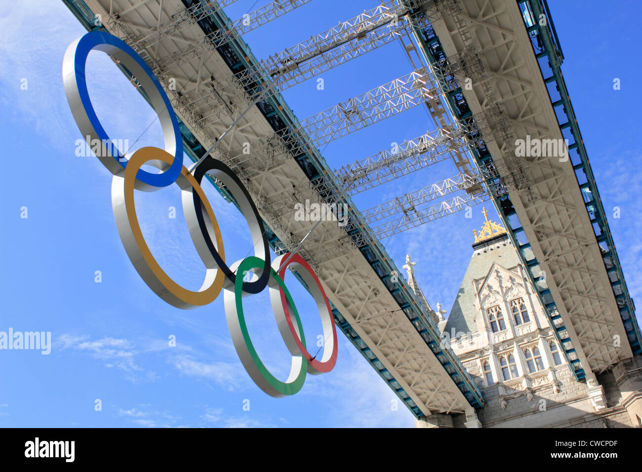 Olympic rings on Tower Bridge London England 2012 Stock Photo - Alamy