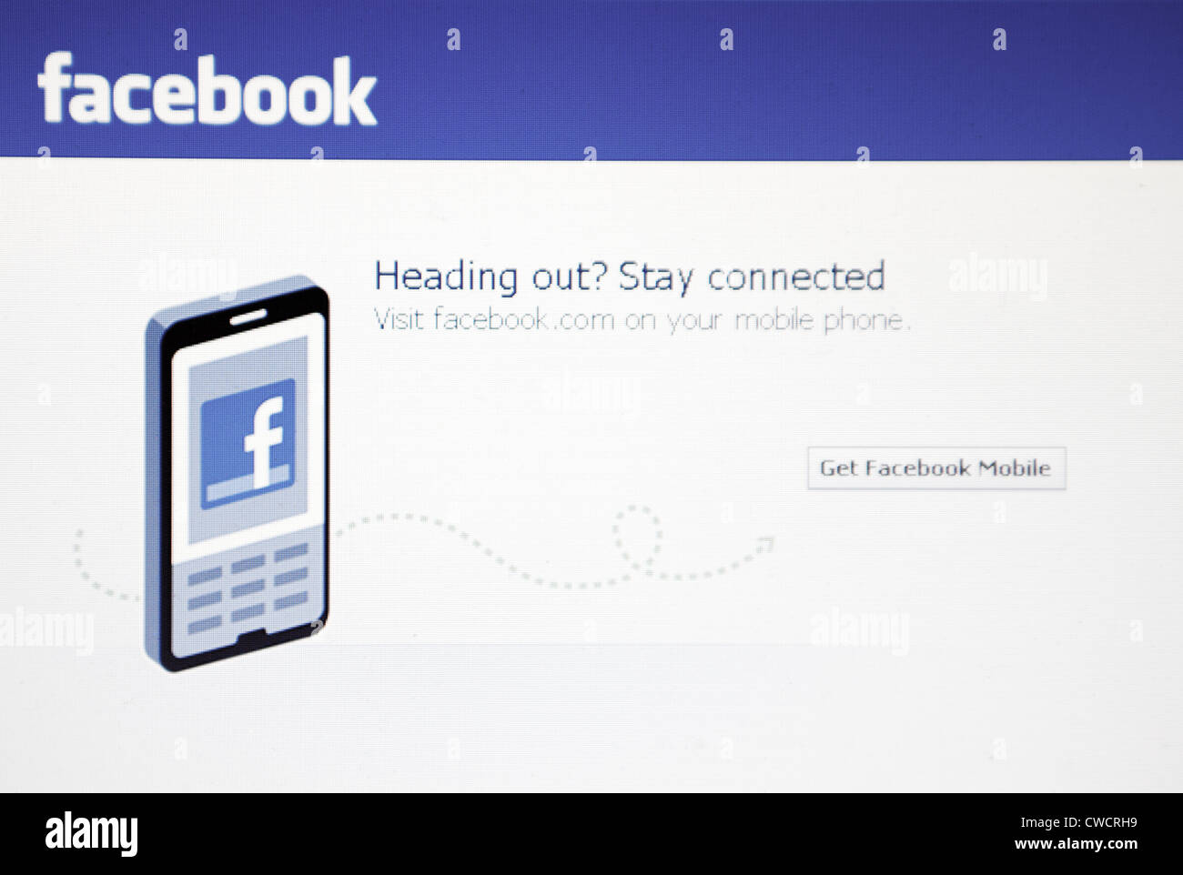 Part of www.facebook.com site on LCD screen. With button "Get Facebook ...