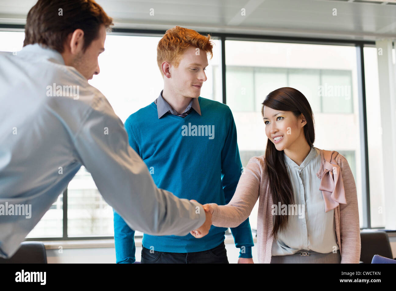 Business executive shaking hands with his clients Stock Photo - Alamy