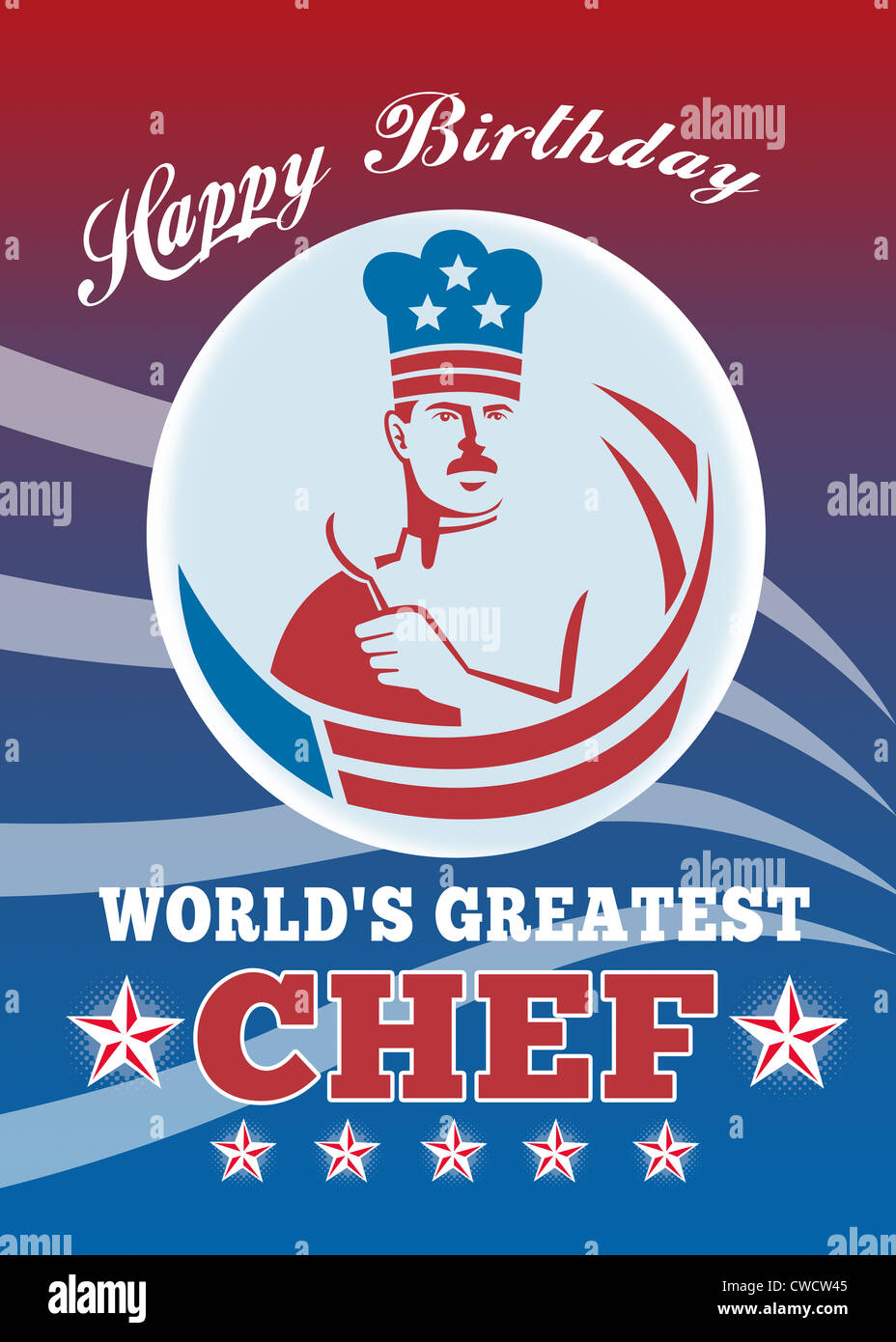 Greeting card poster illustration of an American chef baker cook ...
