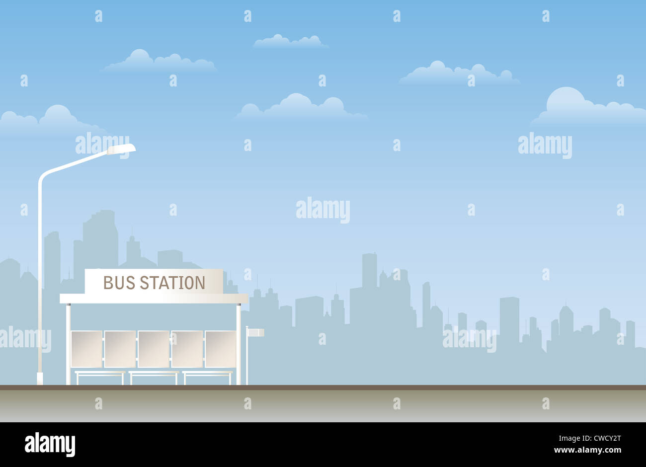 Illustration of a bus station in the city Stock Photo - Alamy