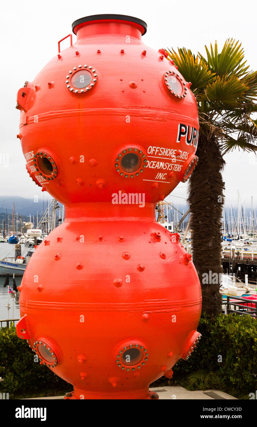 Vintage diving bell on display at "Santa Barbara" harbor Stock Photo ...