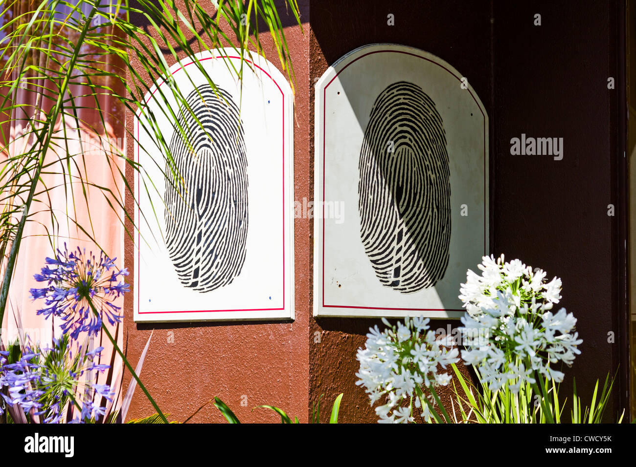 Fingerprint logo on signs outside a shop in Los Gatos, California Stock ...