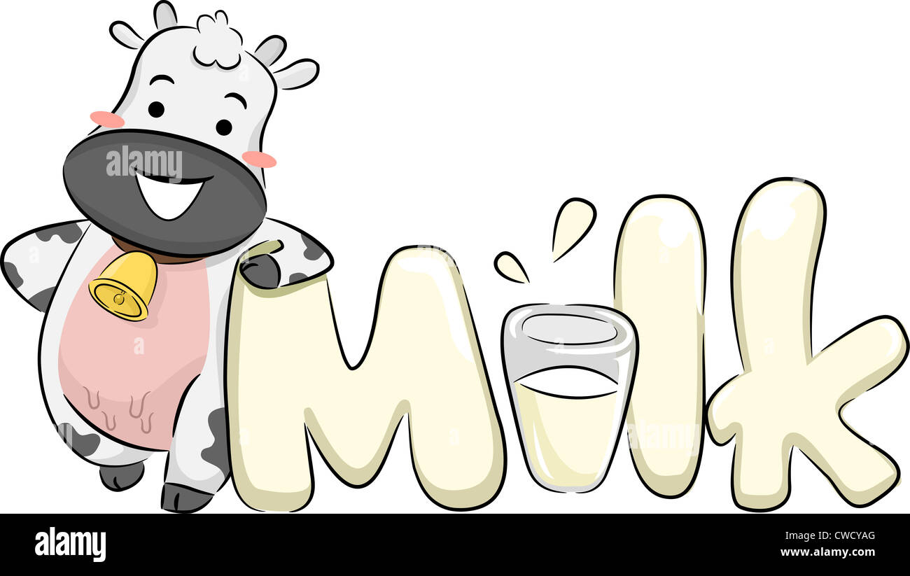 Illustration of a Happy Cow Leaning on the Word Milk Stock Photo - Alamy