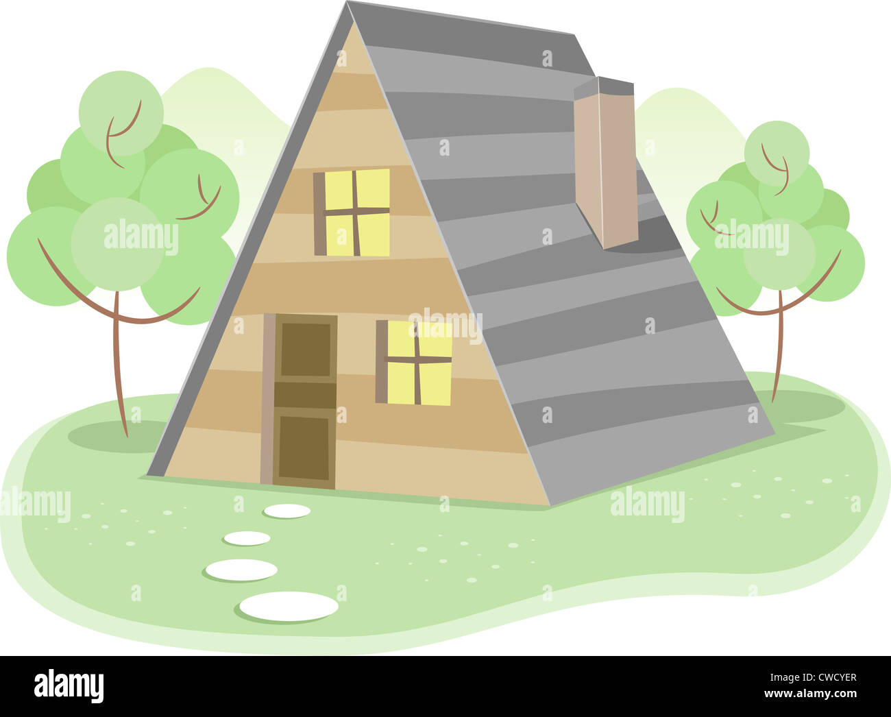 Illustration of a House with an A-Frame Style Stock Photo - Alamy