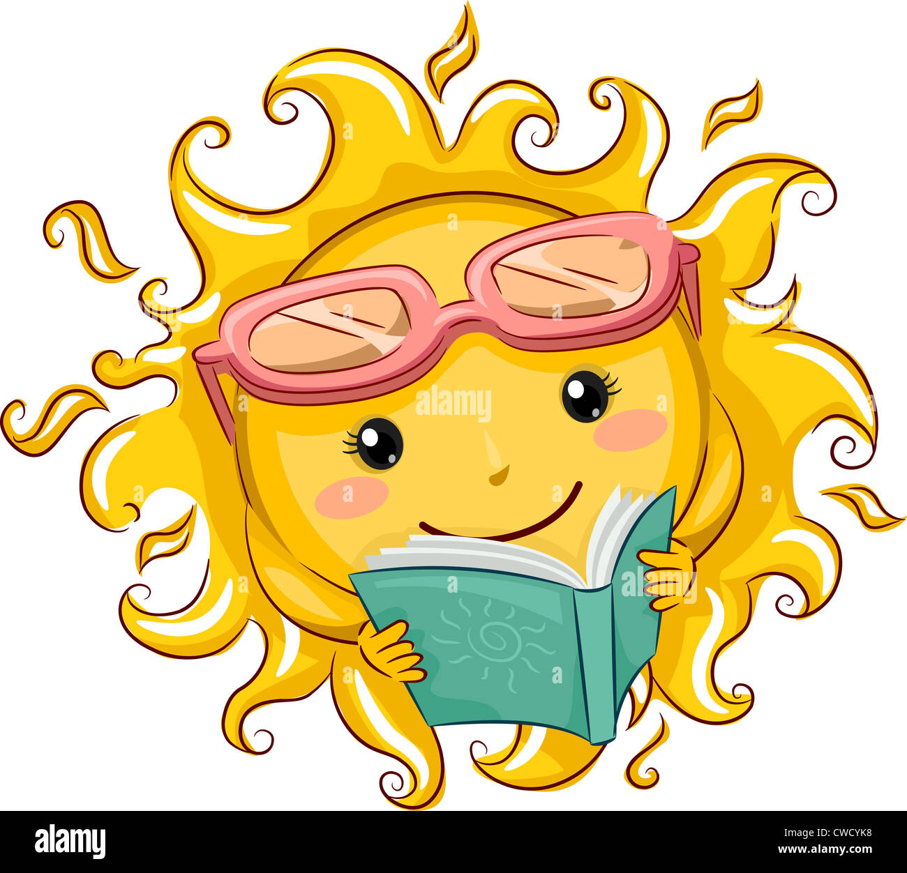 Illustration of a Relaxed Sun Reading a Book Stock Photo - Alamy