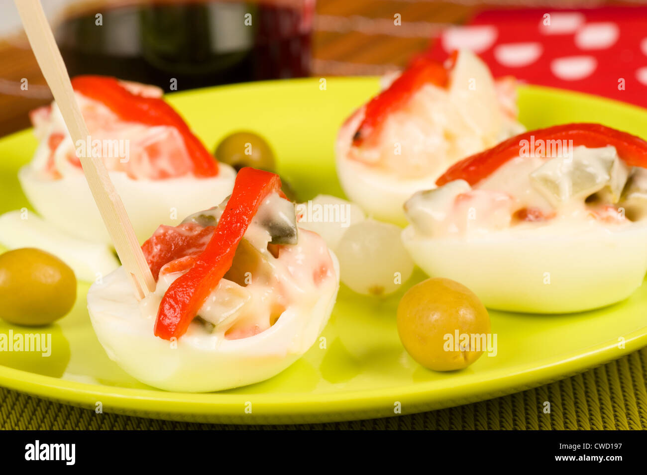 Closeup take of a filled eggs tapa Stock Photo - Alamy