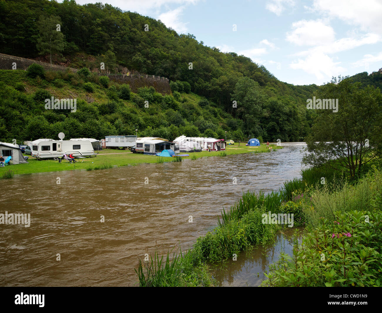Very wet camping along the Sure river in Bourscheid, Luxemburg Stock ...