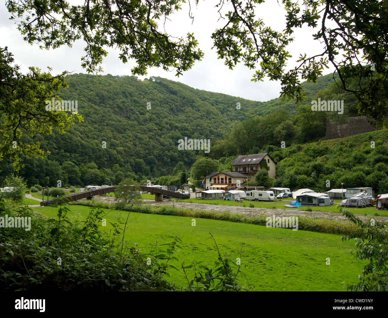 Very wet camping along the Sure river in Bourscheid, Luxemburg Stock ...