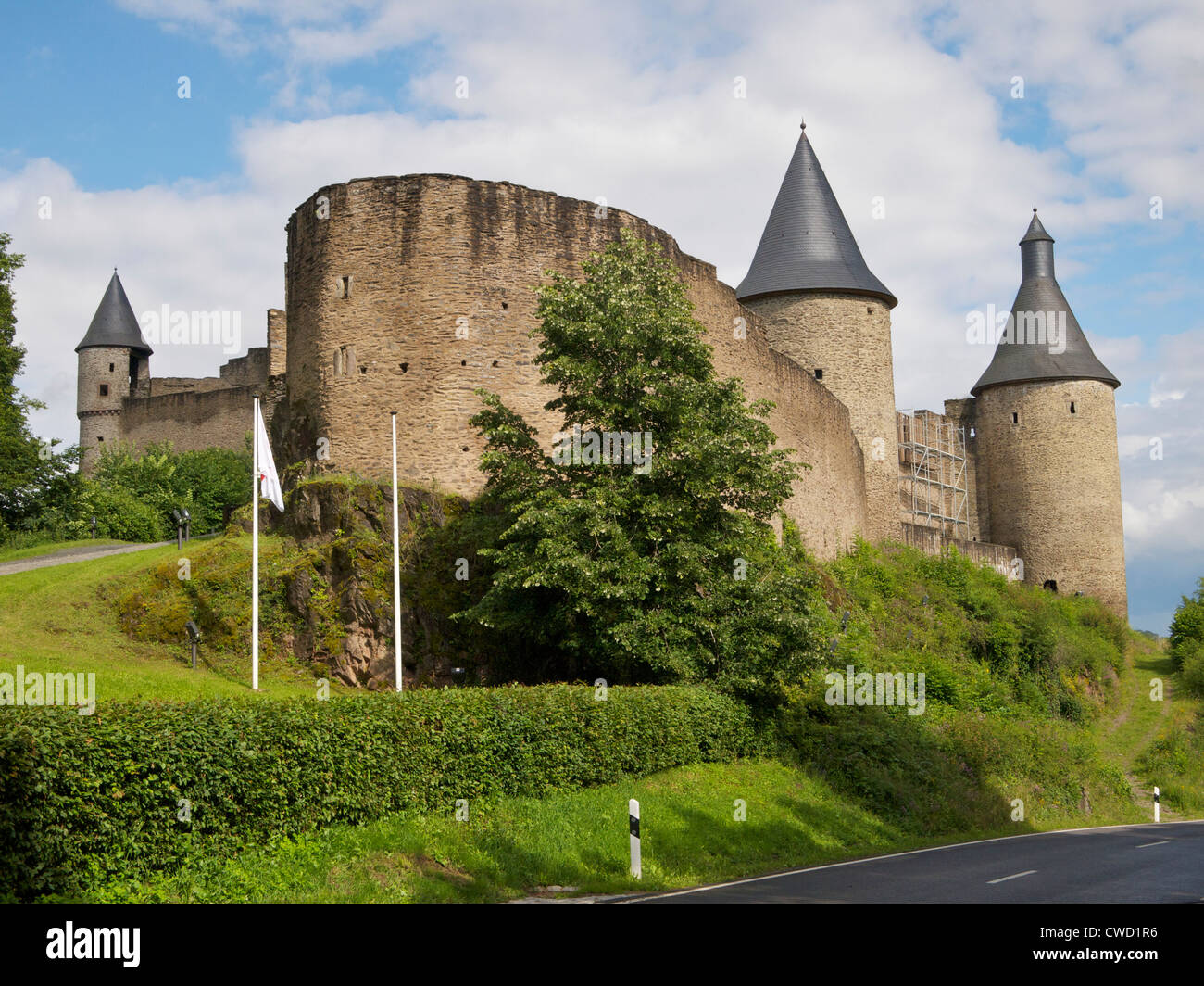 The famous medieval castle in Bourscheid, Luxemburg Stock Photo - Alamy