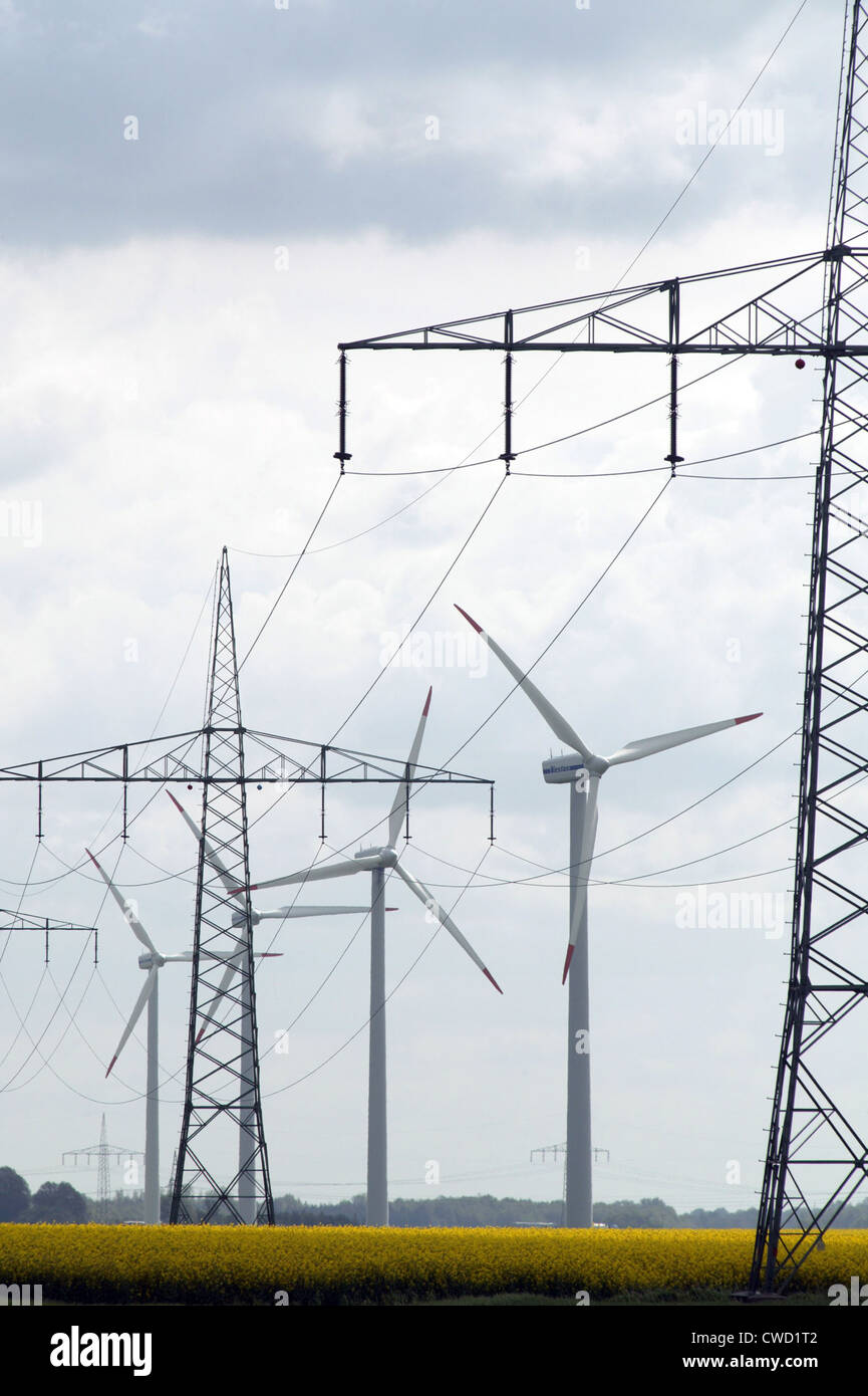 Schleswig-Holstein, pylons and wind turbines Stock Photo - Alamy