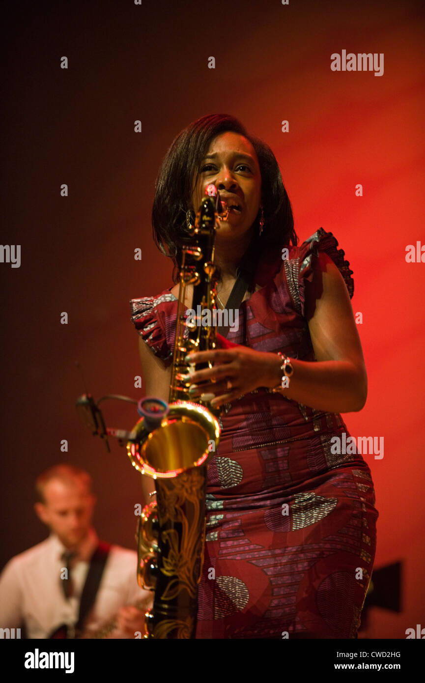 YolanDa Brown saxophonist playing with her quartet on stage at Brecon ...