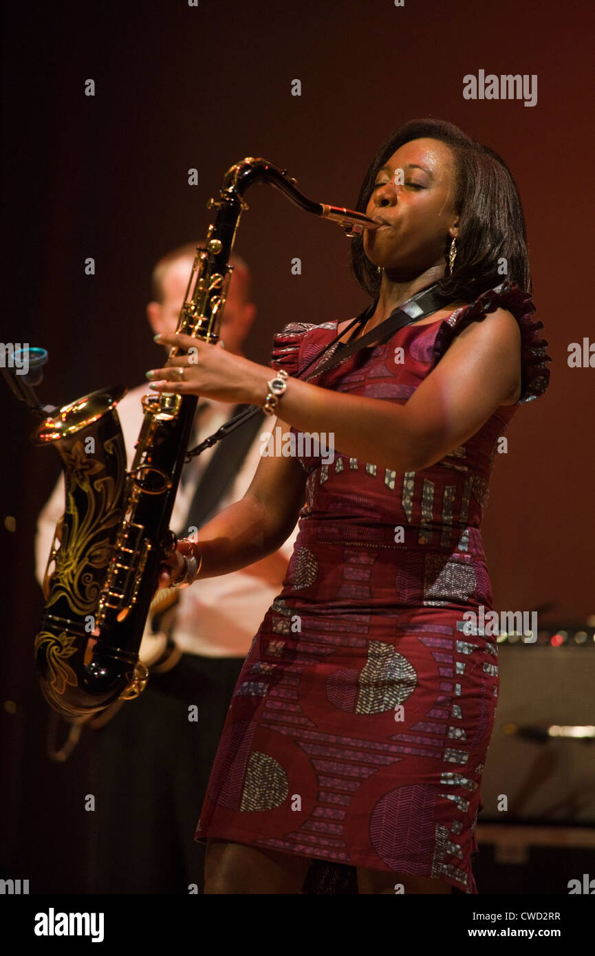 YolanDa Brown saxophonist playing with her quartet on stage at Brecon ...